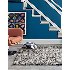 Rugs.com - Über Cozy Solid Shag Collection Rug – 9' x 12' Cloud Gray Shag Rug Perfect for Living Rooms, Large Dining Rooms, Open Floorplans