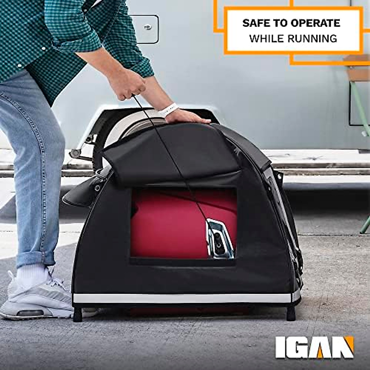 IGAN Small Inverter Generator Tent Cover While Running, Compatible for Honda and Most 1000~2300 Watts Generators, Portable Outdoor All-Weather Tarpaulin Cover for Rain, Black