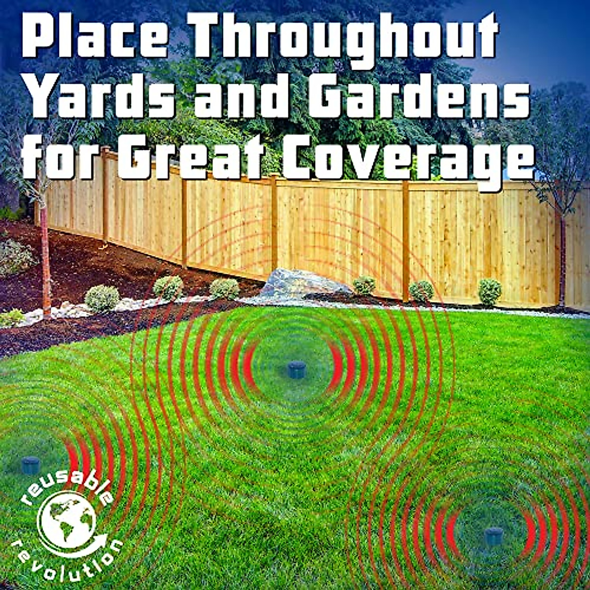 4 Pack Sonic Mole Chaser - Battery Operated Pest Repeller Stake, Scares Away Moles, Voles, Gophers and Rats by Reusable Revolution (Metal & Green)