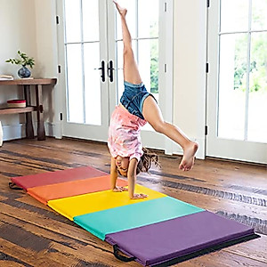 HearthSong 5-Panel Colorful Rainbow Folding Kids' Gymnastics Tumbling Mat for Active Play, with Carrying Handles, 77 Inches Long x 30 Inches Wide