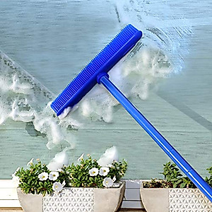 ElectroSilk Silicone Bristle Push Broom Carpet Rake Squeegee for Dust, Human and Pet Hair Remover, Multi-Tool Mop for Floor Cleaning, Adjustable Handle Up to 64 in Long, Cat Dog Fur Cleaning Supplies