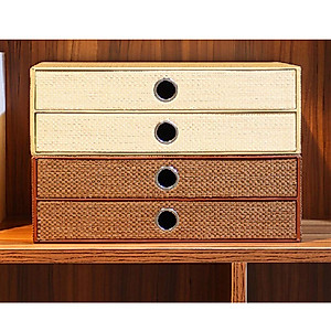 File cabinets LITING Drawer Type Desktop Woven Paper Multi-Layer Bookcase Finishing Desk Shelf (Color : Coffee Color)