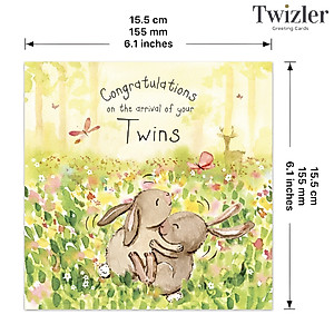 Twizler New Twins Card with Twin Bunnies - New Baby Twins Card - Card New Twins - Congratulations Baby Twins Card – New Baby Card Twins – New Twins Gift - Newborn Twins Card -Twins Baby Gifts
