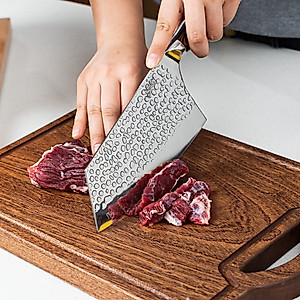 Durust Kitchen Knife Set with Beech Wood Block, 9-Piece 5Cr15Mov Stainless Steel Knives with Pakkawood +S/S 430 Bolster Handle,