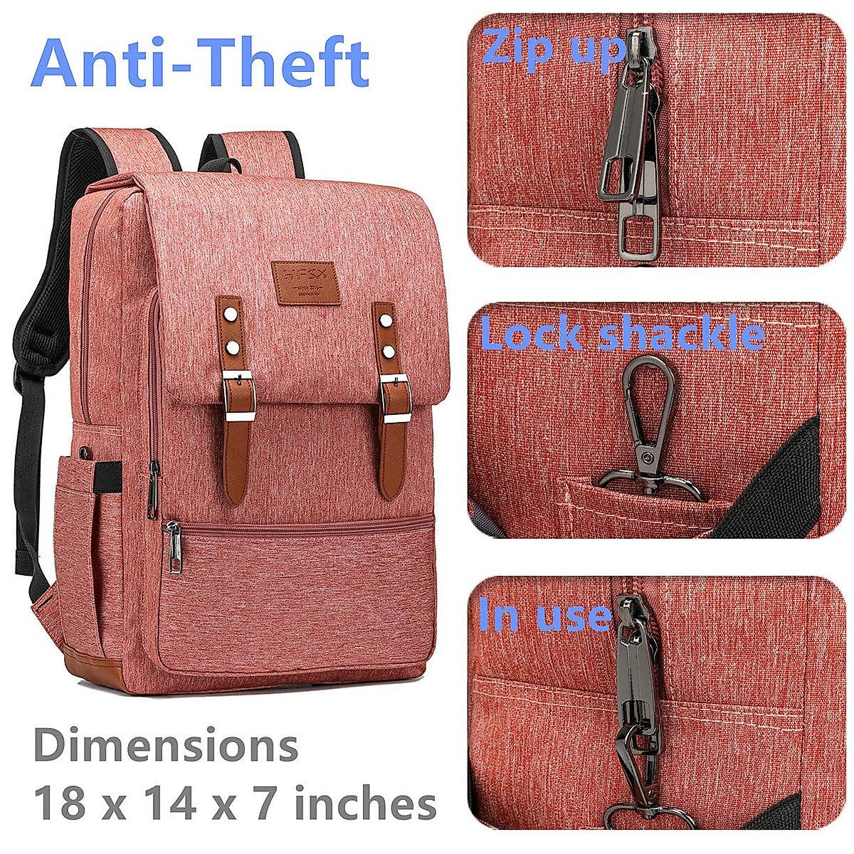 HFSX Vintage Backpack Men Women Business Travel Computer Backpack College Bookbag Stylish Water Resistant Vintage Backpack Fits 15.6 Inch Laptop