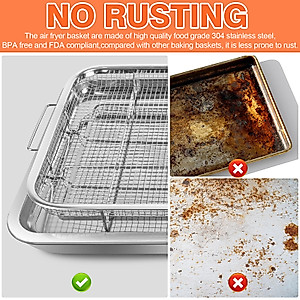 Air Fryer Basket for Oven Stainless Steel, 15 x 11 Inch Air Fryer Accessories Oven Rack and Crisper Tray, 2 Piece Nonstick Bacon Cooker Broiler Pan for Oven, Bakeware Sets Oven Rack set