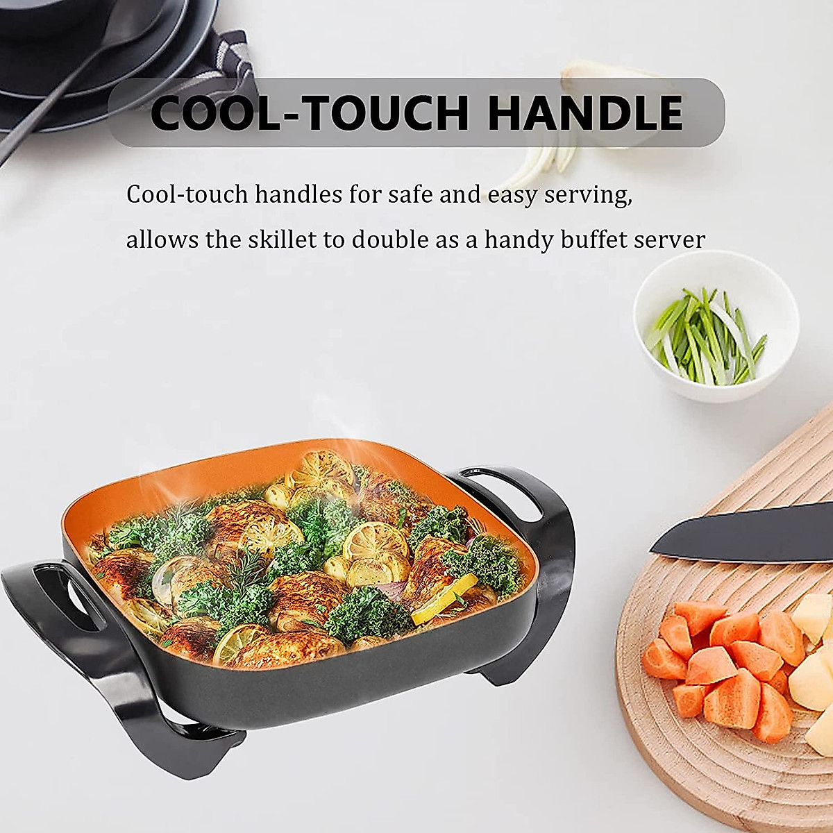 12 Inch Nonstick Electric Skillet - for Fry Bake Steam Simmer