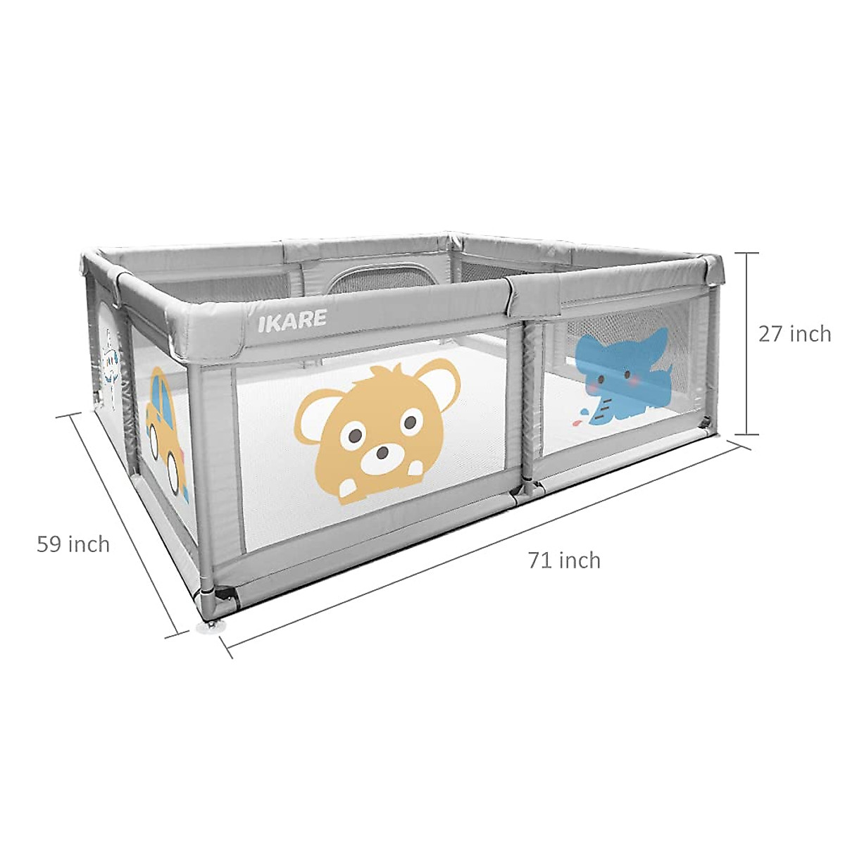 IKARE Baby Playpen, Baby Playards, Portable Baby Cage Play Area with Breathable Mesh, Extra Large Indoor & Outdoor Kids Activity Center for Babies and Toddlers (Printed)