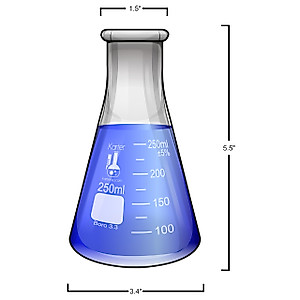 250ml Narrow Mouth Erlenmeyer Flask with Rubber Stopper, 3.3 Borosilicate Glass, Karter Scientific (Single)