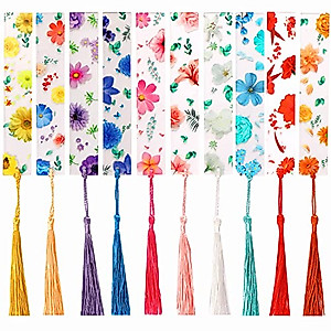 10 PCS Flower Resin Bookmarks Clear Floral Bookmarks Cute Bookmarks Dried Flower Page Marker with Tassels for Book Lovers Reader Teachers Students Women