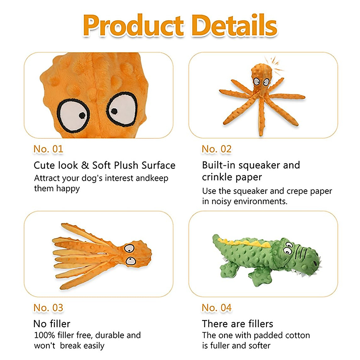 Topnique Dog Squeaky Toy Set - Octopus and Crocodile Design, 2-Pack, Durable Plush Toys for Large Dogs, Interactive Play, Sturdy, Soft, and Crinkly, Ideal for Small to Large Dogs (Green & Purple)