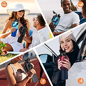 32oz Tumblers Insulated Water Bottle - Fits Car Cup Holder, Cold 48H Hot 24H, Leakproof Stainless Steel Water Bottles with Straw & Pop-up Spout Lid, Paracord Handle, Bottle Holder Bag & Flask Boot