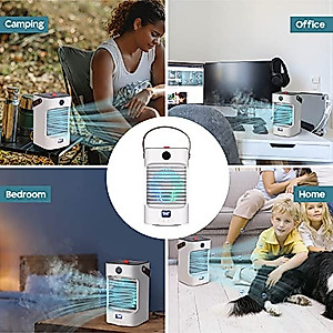 Yescom Portable Desktop Cooler Fan Multiple Functional Air Conditioner Fan with 3 Wind Speed & 7 colors LED Light for Camping Home Office, White