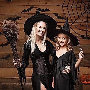 LANLV Halloween Costume Witch Hat Set - 10 Pieces Black Witches Hats with 100 Yards Hanging Rope for Party Yard Decoration