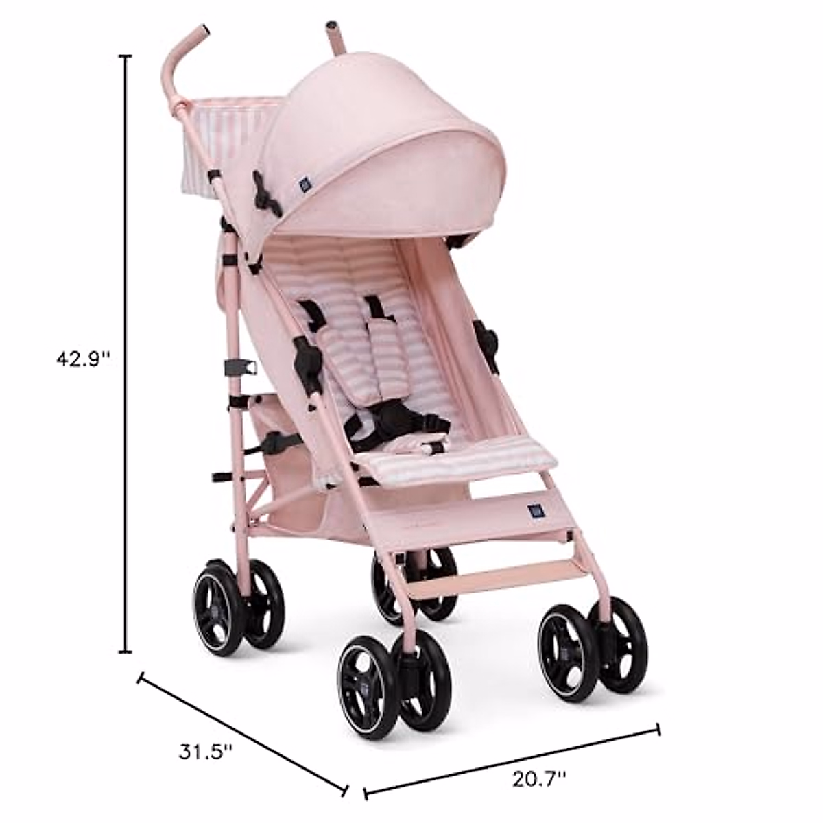 babyGap Classic Stroller - Lightweight Stroller with Recline, Compact Fold & Removable Parent Organizer - Made with Sustainable Materials, Pink Stripes