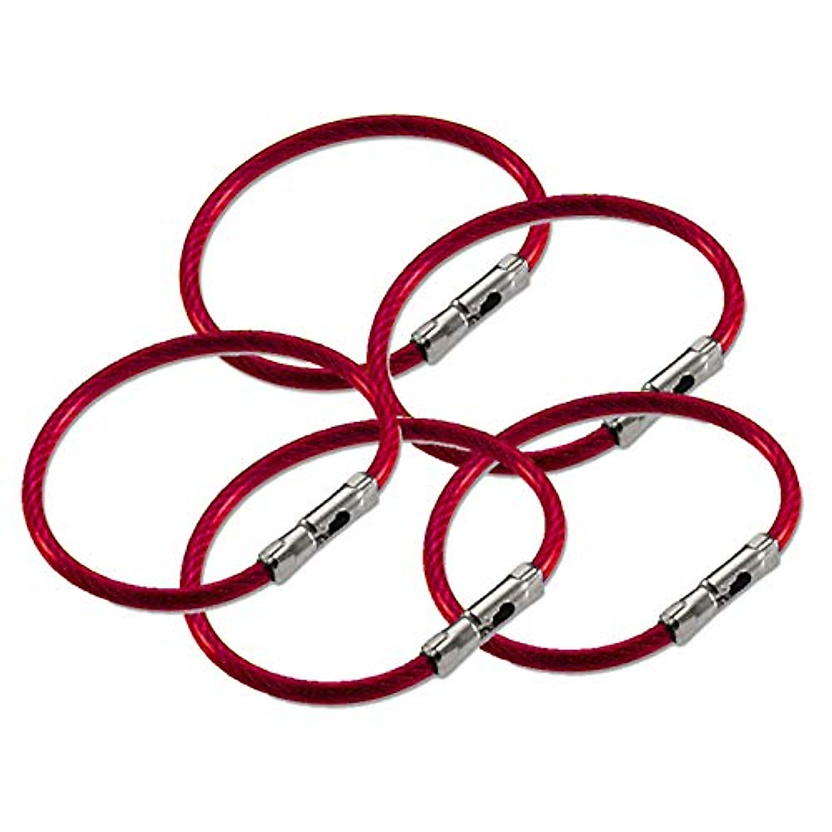 Lucky Line 5" Flex-O-Loc Cable Key Ring, Galvanized Steel, Corrosion-Resistant, Red, 5 Pack (7117005)