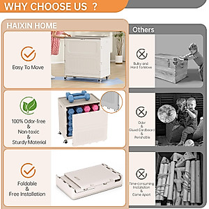 HAIXIN HOME Toy Box for Living Room Area - 130L Extra Large Toy Chest Storage Organizer - Collapsible Sturdy Toy Storage Bins with Lids and Wheels - Kids Toy Box for Boys, Girls, Nursery, Playroom