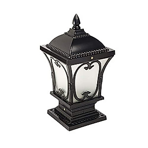 MODEBHD Traditional European Retro Outdoor Glass Lantern Column Lamp Black Post Lights Square IP55 Waterproof Patio Villa Door Pillar Table Light Rainproof E27 Garden Lawn Lamp