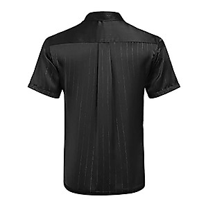 COOFANDY Men's Silk Short Sleeve Dress Shirts Casual Satin Button Up Shirts with Pocket Party Prom Wedding Black