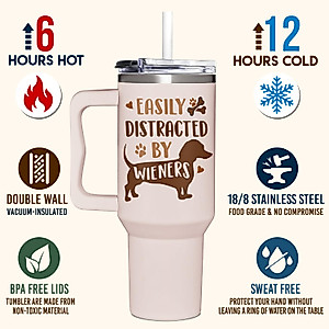 AT2Z GLOBAL Dachshund Gifts For Women, Dog Lovers - Mothers Day Gifts From Dogs - Birthday Gifts For Dackel Owners - Christmas Gifts for Dachshund Mom - Wiener Dogs 40oz Tumbler With Handle & Straw