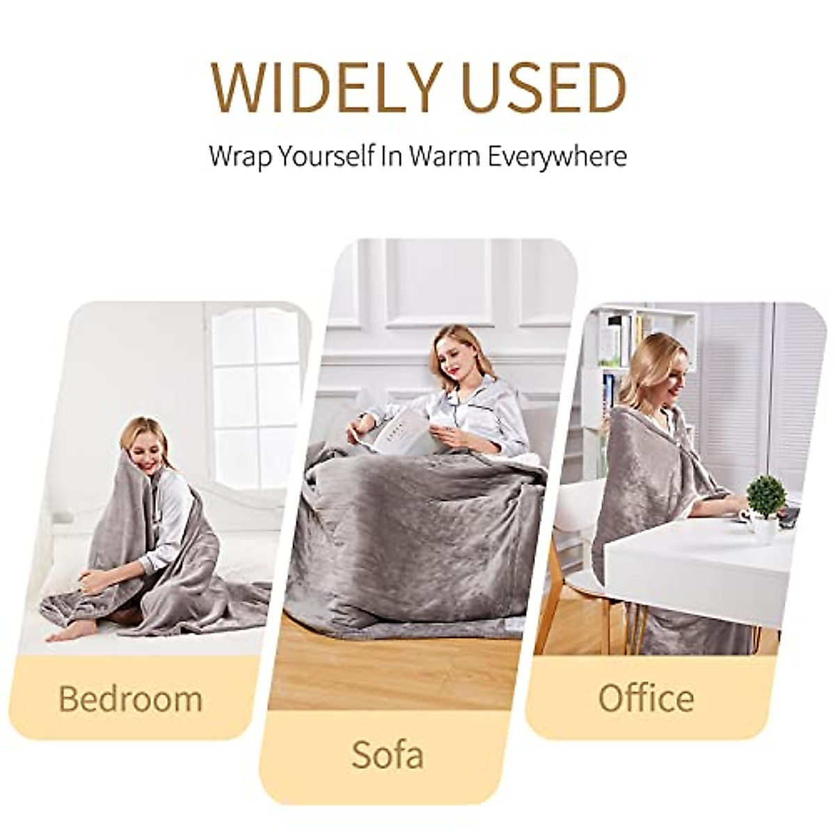 Heated Blanket Electric Throw, LETIHIMD Soft Electric Blanket 50"X60" with 6 Heating Levels & 1-8H Auto Off, ETL&FCC Certification, Over-Heat Protect, Machine Washable, for Home Office Use(Gray)