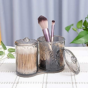 Cotton Swab Holder Clear Acrylic Cotton Balls Container Large Capacity Bathroom with Lid Containers for Makeup Sponges, Bath Salts, Cotton Rounds (Transparent Coffee)