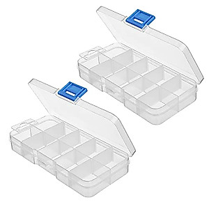 Yinpecly 2Pcs Component Storage Box 132x68x23mm Adjustable Divider 10 Grids Removable Compartment PP Organizer for Jewelry Beads Earring Container Tool Fishing Hook Small Accessories