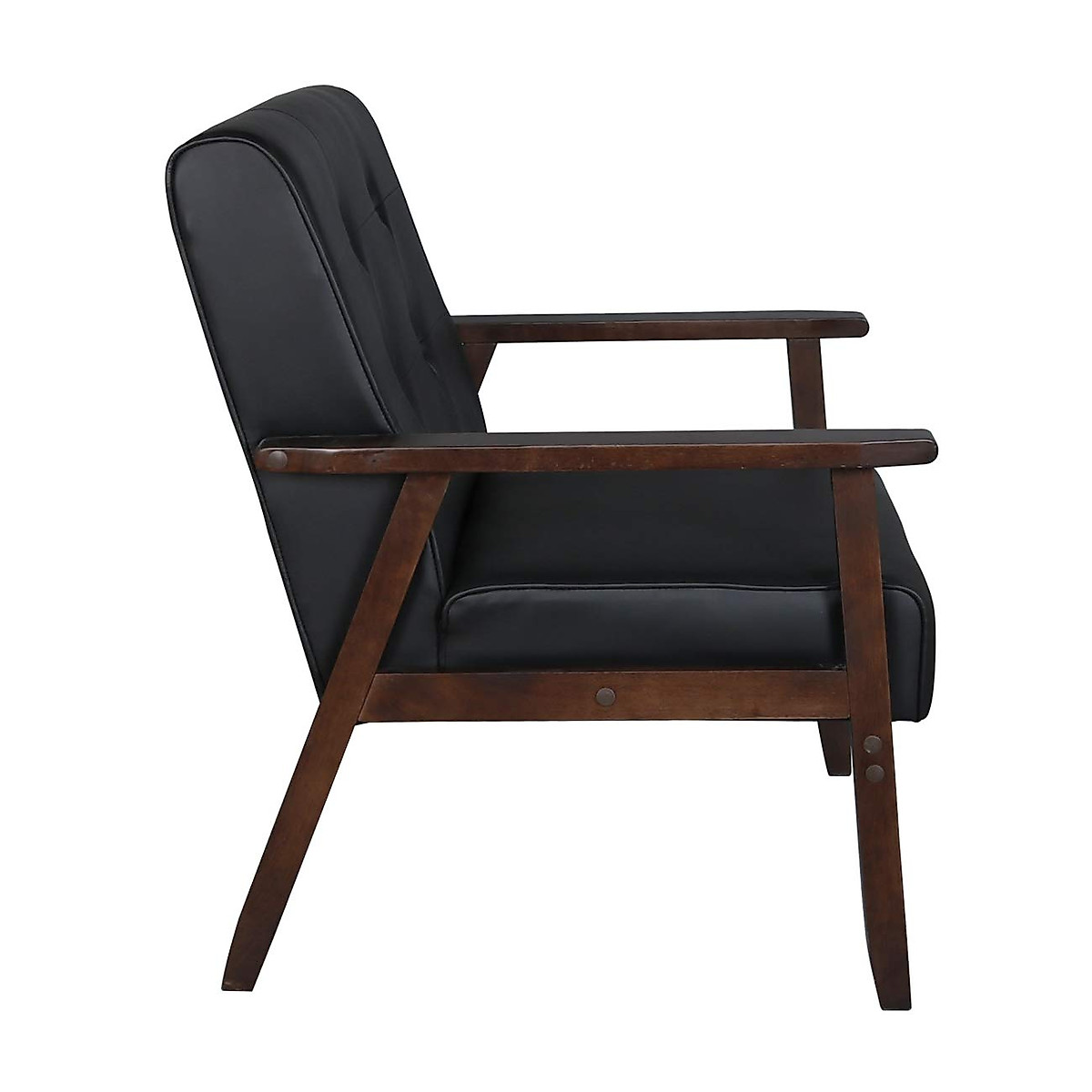 JIASTING Mid-Century Retro Modern Accent Chair Wooden Arm Upholstered Tufted Back Lounge Chairs Seat Size 24.4" 18.3" (Deep) (Square Leg Black)