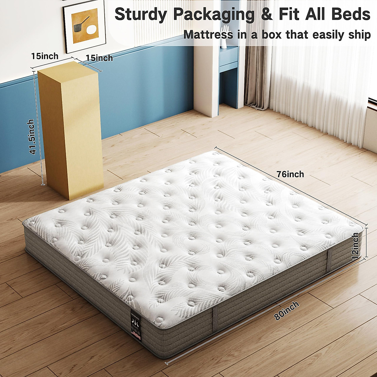 King Mattress 12 Inch, Gel Memory Foam Mattress, Hybrid Mattress in a Box with Pocket Spring, Soft & Comfortable Medium Firm Mattress, Motion Isolation, Pressure Relief, CertiPUR-US Certified
