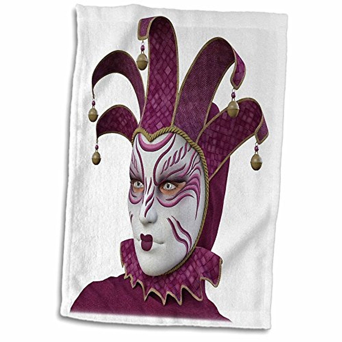 3D Rose Pink and Gold Mask Side View Hand Towel, 15" x 22", Multicolor