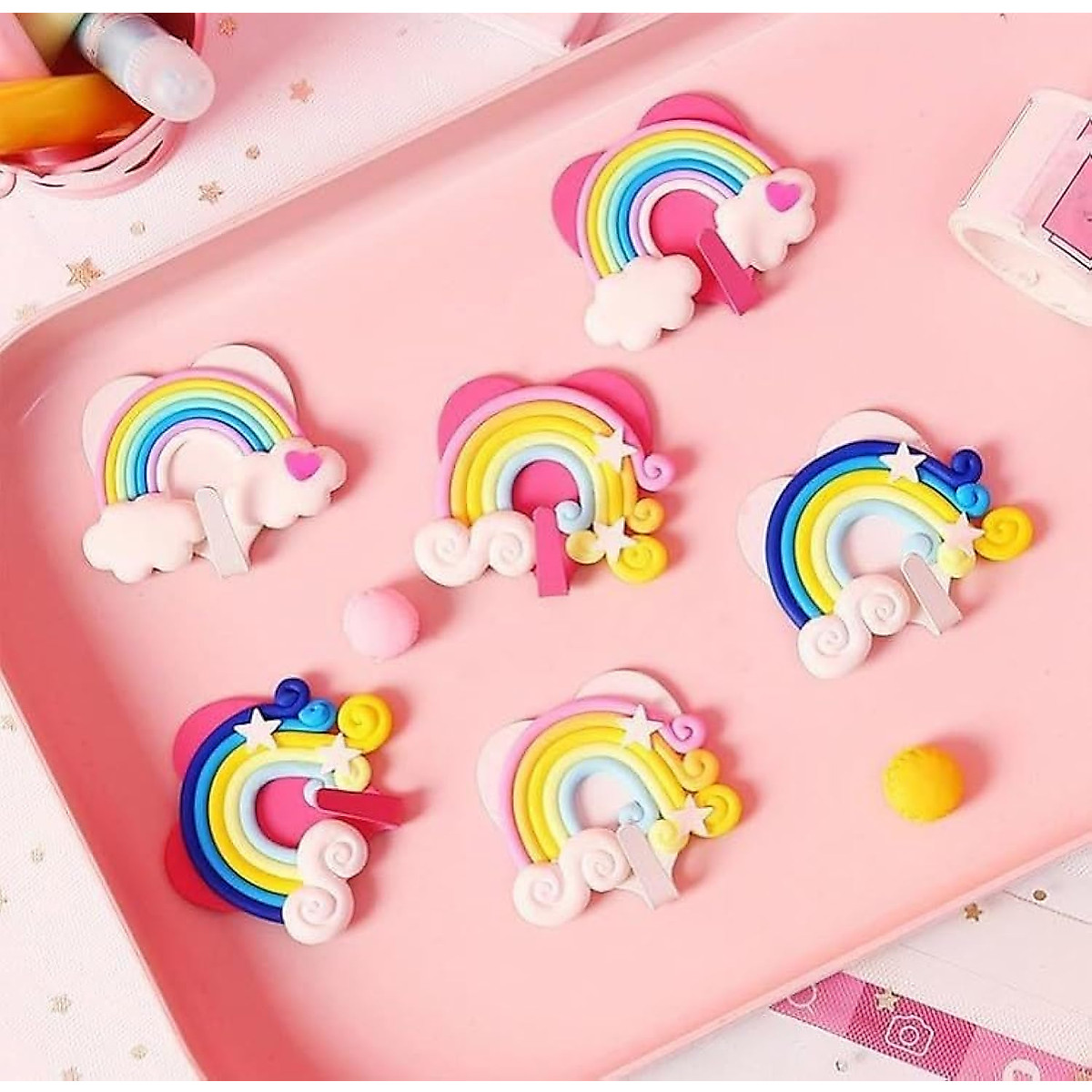 18Pcs Rainbow Wall Hook Cute Clouds Star Rainbow Key Hat Towel Hooks Adhesive Drill Free Wall Hangers Wall- Mounted Hanger Wall Clothes Hooks for Home Office Kids Room