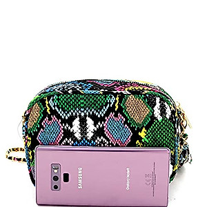 Girls Womens Leopard Print PU Leather Fur Round Square Crossbody Bag Purse (Square - Multicolor Snake Print)