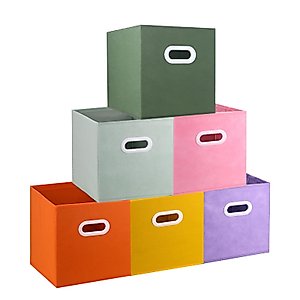 Storage Cubes, 11-inch Cube Storage Bin, 6 Sets Foldable Fabric Storage Cubes With Handles, 6 Cube Storage Organizer, Storage Cube Bins for Toys, Clothes and Books (Multicolour) (Multicolour)