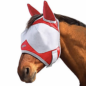 Maskology Horse Fly Mask Standard with Ears UV Protection for Horse Red XL