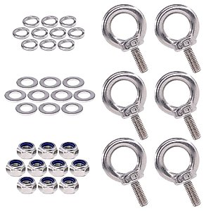 36Pcs 304 Stainless Steel M5 Male Thread Lifting Ring Eye Bolt Kit, Including 6Pcs M5 Eye Bolt with 10Pcs Lock Nuts, 10Pcs Lock Washers and 10Pcs Flat Washers