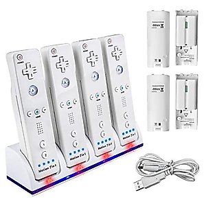 TechKen Charging Station for Wii Controller with 4 Rechargeable Battery Pack, 4 Ports Charger Dock for Wii Controller (Wii Remotes not Included) LED indicats