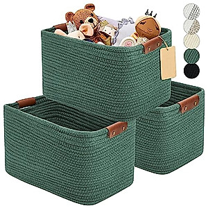 Storage Baskets for Shelves, Cotton Rope Woven Basket With Handles for Organizing, 3-Pack 15"x11"x9.5" Decorative Towel Baskets for Shelves Organizer, Classroom, Kids Toy Bins, Closet, Baby Nursery
