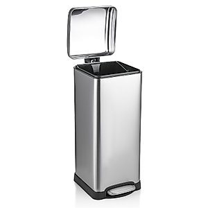Magshion 8 Gallon Trash Can with Lid and Inner Bucket, Step Garbage Bin Container with Handle, Trash Wastebasket for Kitchen, Bathroom, Bedroom and Outdoor, Silver, Stainless Steel