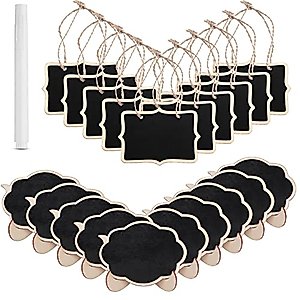 ZenTiky 20 Packs Mini Chalkboard Signs, 10 Mini Wooden Chalkboard Labels with Stand, 10 Mini Hanging Chalkboard Signs, Small Blackboard Signs for Table Numbers, Price Tags, Message Tags, Item Tags