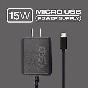Argon Micro USB Cable Power Supply 5.25 Volts 3 Amps for Raspberry Pi 3 and Zero Boards | UL Listed | 3.3 Feet Long Cable with Micro USB Connector | Micro USB Cable and Wall Charger