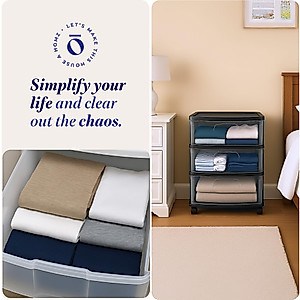 HOMZ Plastic 3 Drawer Wide Cart, Black Frame, Clear Drawers, 4 Casters included, Set of 1