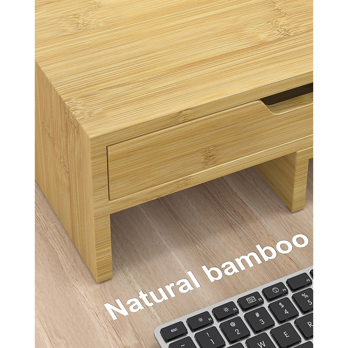 Epesoware Monitor Stand with 2 Drawers for Desk, Bamboo Dual Monitor Riser, Desk Organizer, Monitor Shelf for Computer Laptop Printer, No Assembly Required, Natural