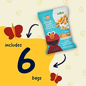 Earth's Best Organic Kids Snacks, Sesame Street Toddler Snacks, Organic Peanut Butter Baked Corn Puffs, Gluten Free Snacks for Kids 2 Years and Older, 2.5 oz Bag (Pack of 6)