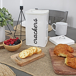 AuldHome Design Rustic White Cracker Tin; Square Enamelware Classic Cracker Canister