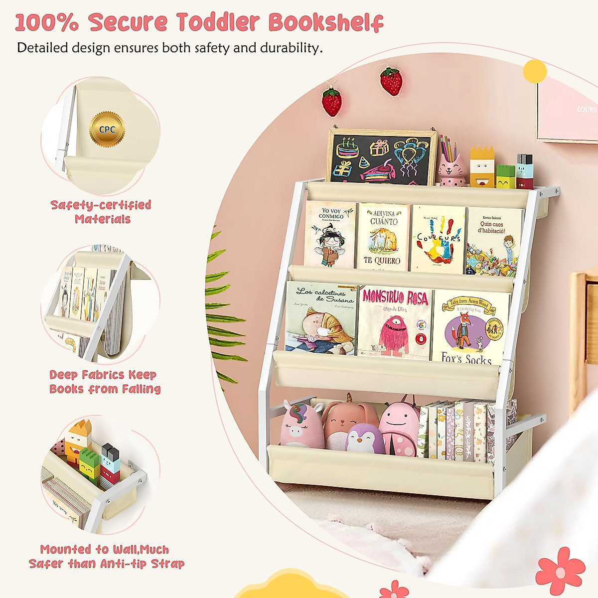 Kids Bookshelf with Chalkboard,Book Shelf for Kids Rooms,Nursery Book Shelves for Toddler Baby,Montessori Bookshelf and Toy Storage,Book Storage Organizer,Book Display Rack for Playroom Classroom