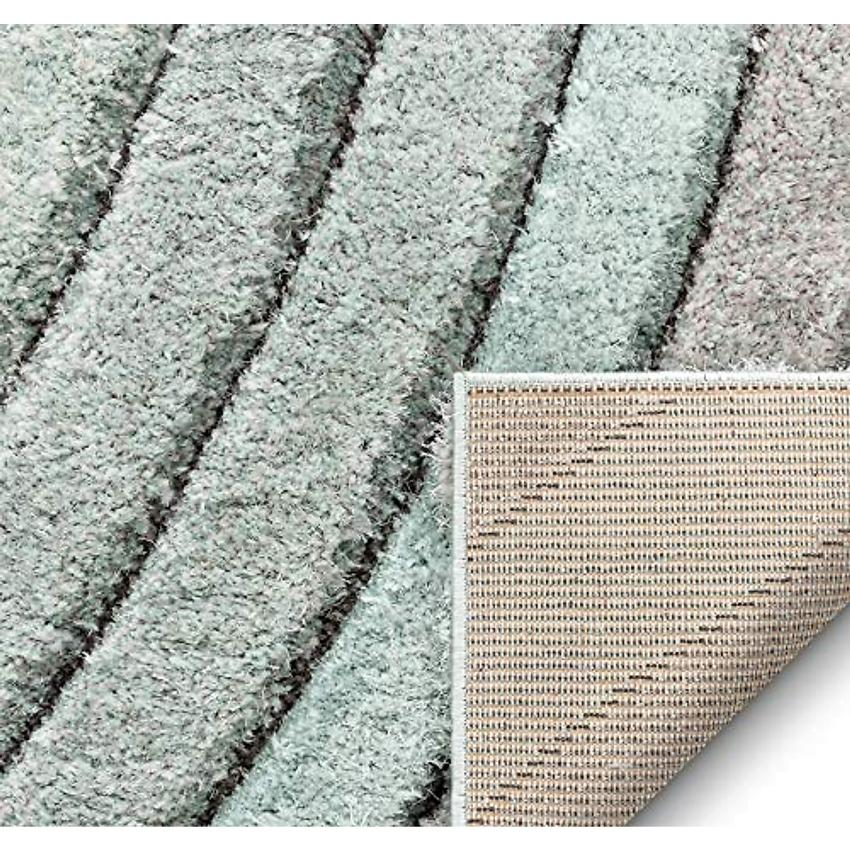 Well Woven Tilly Light Blue Geometric Stripes Thick Soft Plush 3D Textured Shag Area Rug 5x7 (5'3" x 7'3")