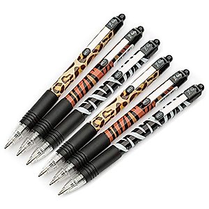 Zebra Z-Grip Funky - Animal Pattern Retractable Black Ballpoint Pen - Assorted 6 Pack