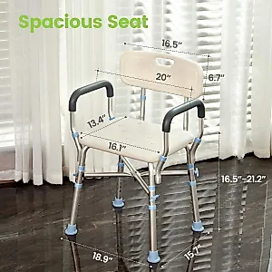 OasisSpace Shower Chair with Back 500lbs - Heavy Duty Shower Seat with Handles for Handicap, Disabled, Seniors & Elderly, Adjustable Medical Bathroom Chair for Inside Shower