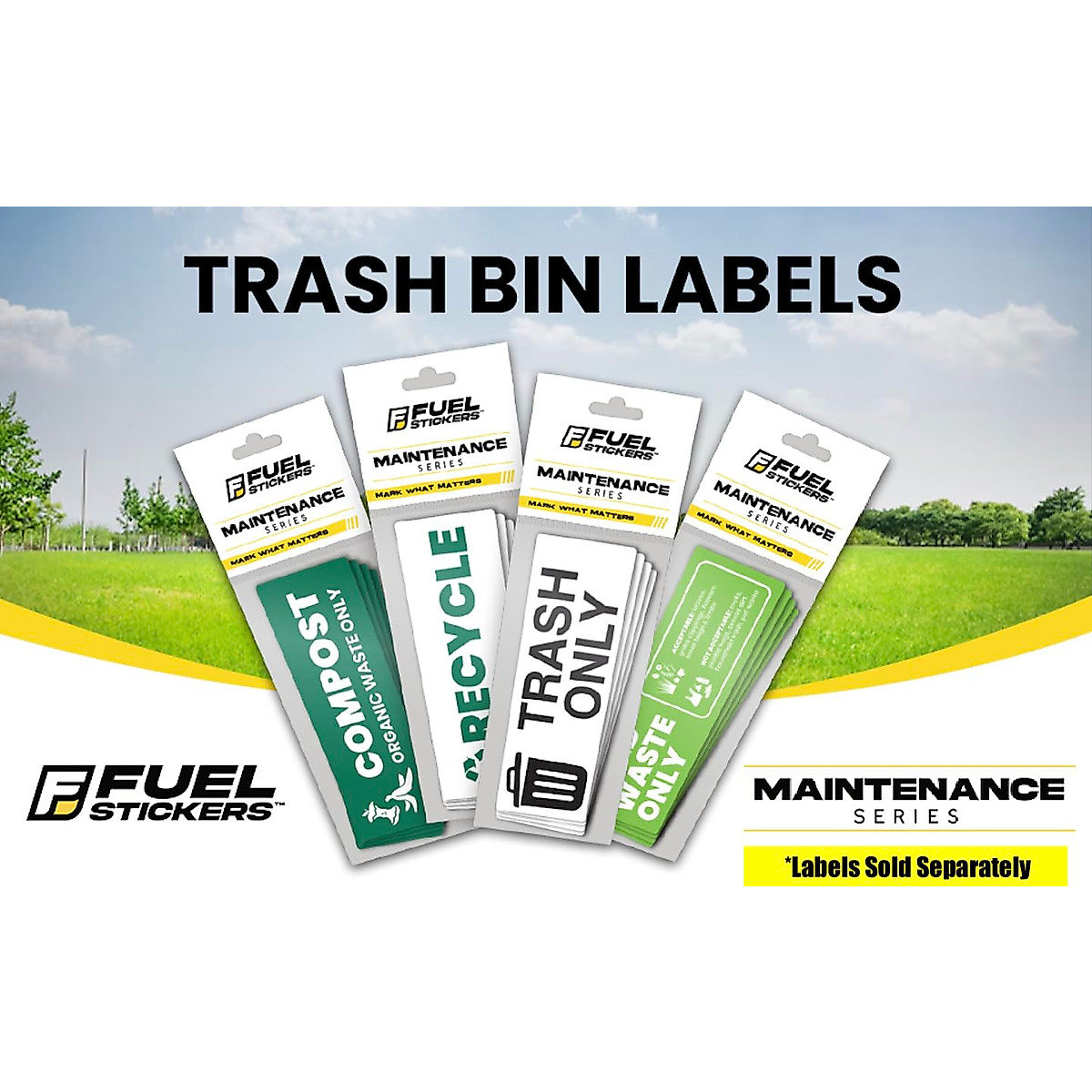 Trash Recycle Stickers – Heavy-Duty Trash Bin Labels - 3-5 Year Indoor/Outdoor Rated - Weather Proof, Ultra Durable - USA Made (6x2 inch), 10 Labels of Each, 20 Total