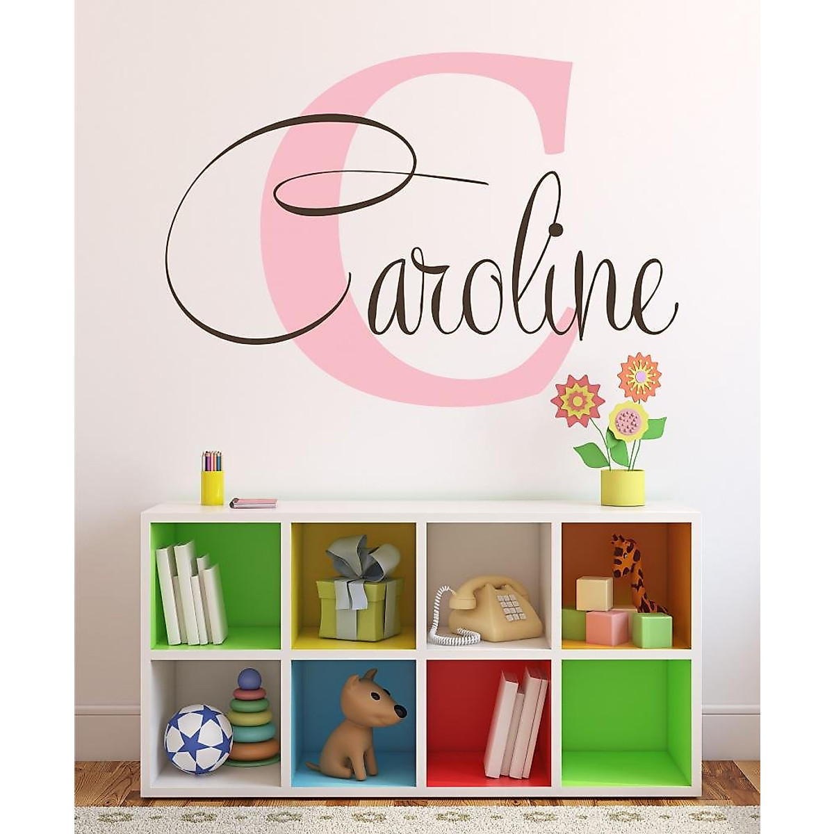 Girls Custom Name and Initial Wall Decal Sticker, 40" W by 27" H Girls Name Wall Decals, Wall Decor, Personalized, Girls Decor, Girls Nursery, Girls Bedroom, Plus Free White Hello Door Decal